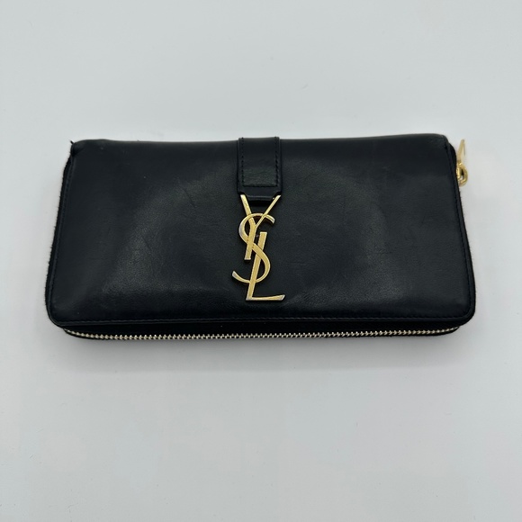 Yves Saint Laurent | Bags | Ysl Black Leather Zip Around Wallet | Poshmark